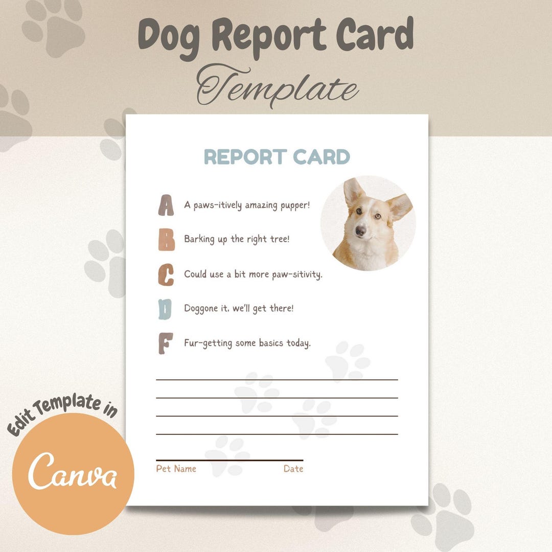 Dog Report Card Template for Trainer and Pet Groomer | Doggie Daycare ...