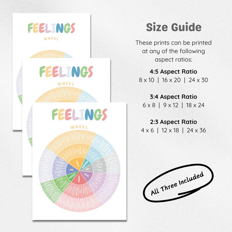 Feelings Wheel, Emotions Poster for Mental Health Kid's Calming Corner ...