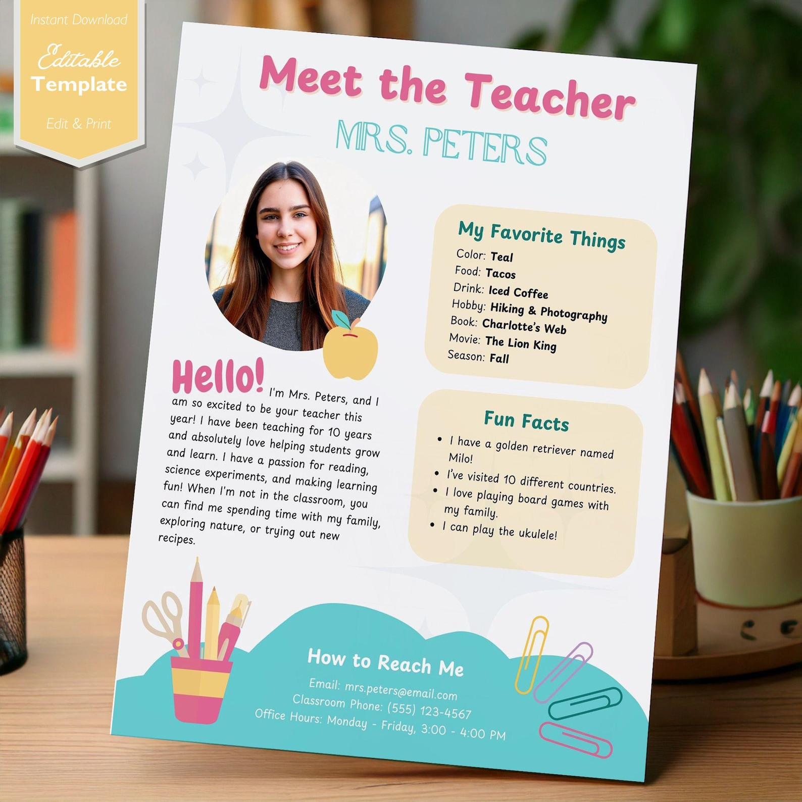 Meet the Teacher Editable Template | All About My Teacher | Get to Know ...