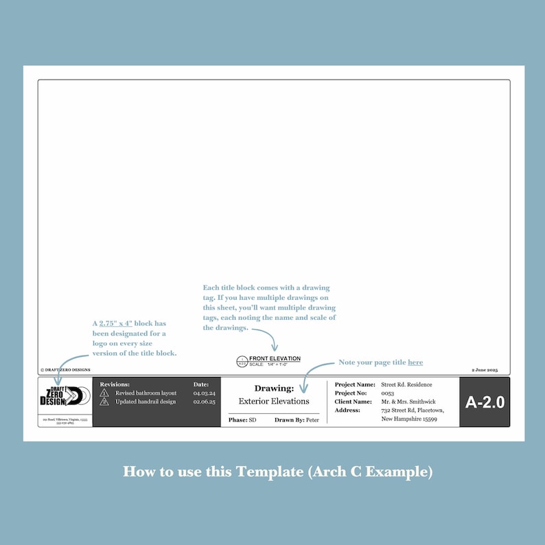 Architect Title Block Template, Modern CAD Drawing Border for Autocad ...