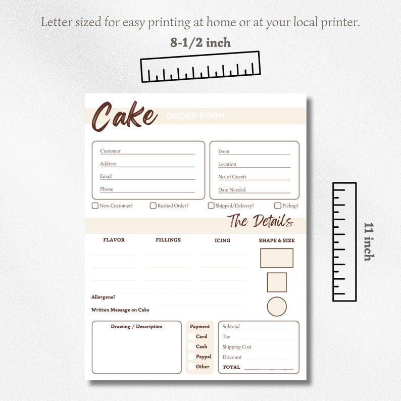 Cake Order Form Printable, Bakery Order Form, Digital Download ...