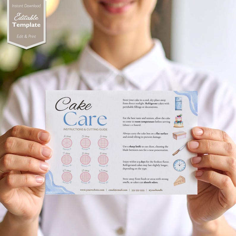 Watercolor Cake Care Card Template, Bakery Guide (digital Download) - Etsy