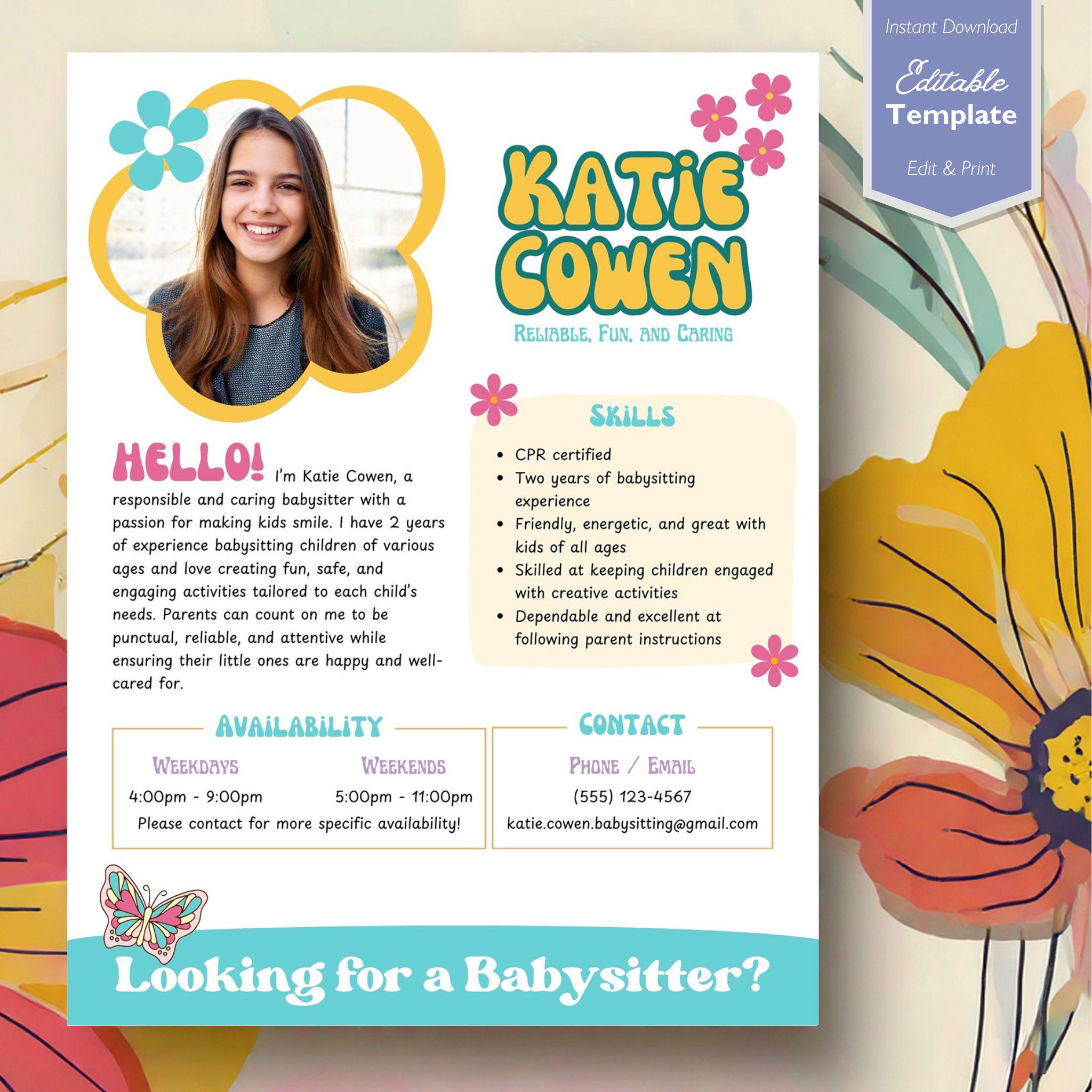 Babysitting Flyer Editable Template | Childcare Services | Community ...