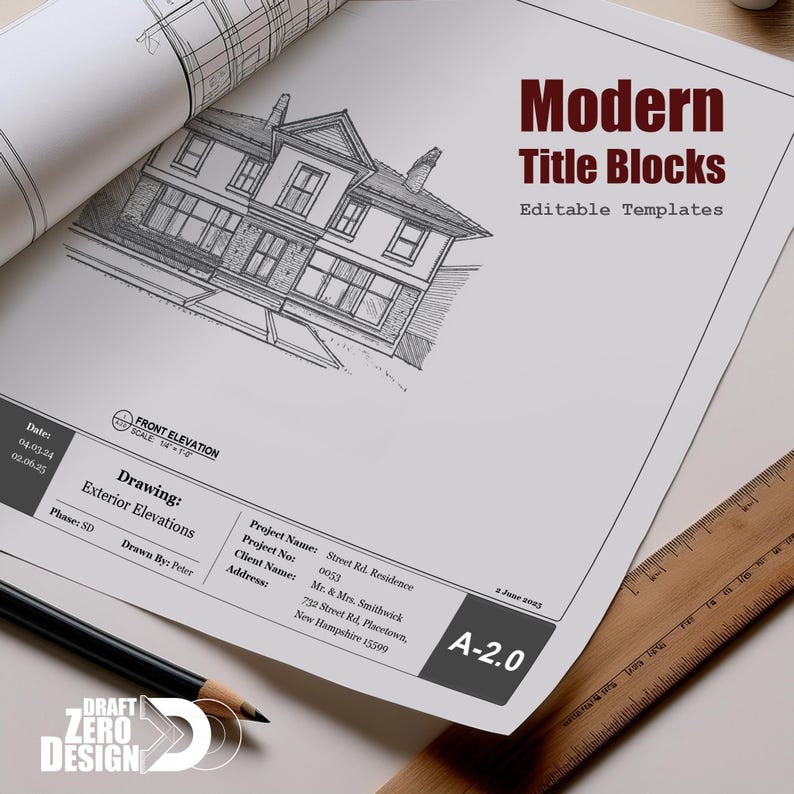 Architect Title Block Template, Modern CAD Drawing Border for Autocad ...