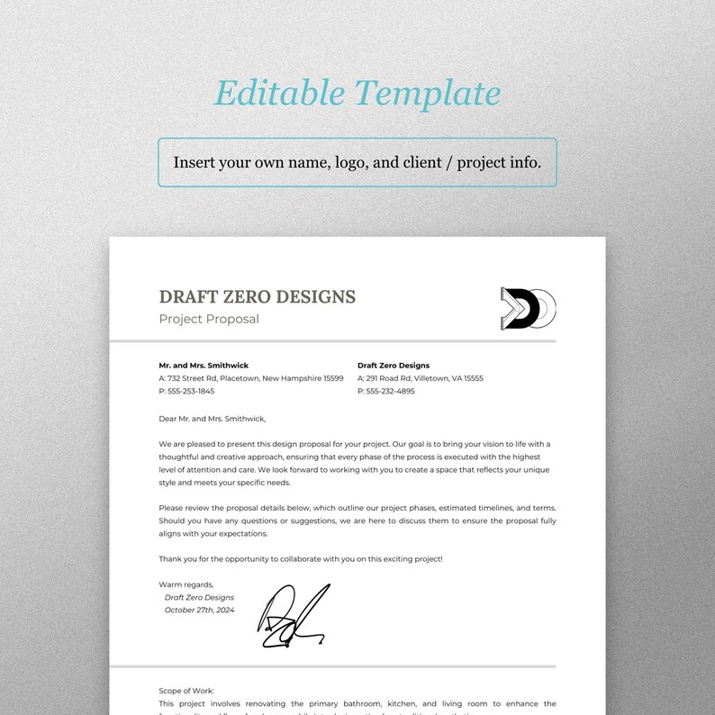 Proposal Template, Interior Designer New Project Business Form ...