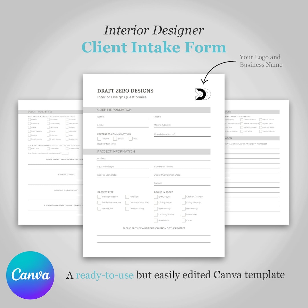 Client Intake Questionnaire, Interior Designer New Project Business ...