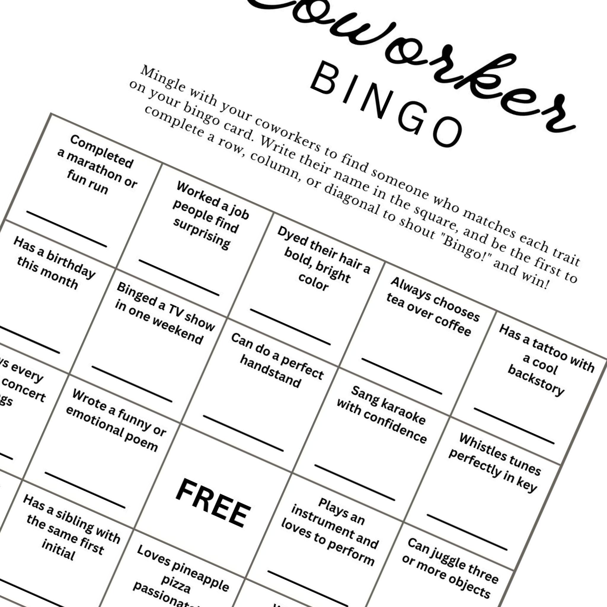 Coworker Bingo Adult Scavenger Hunt | Get to Know You and Find the ...