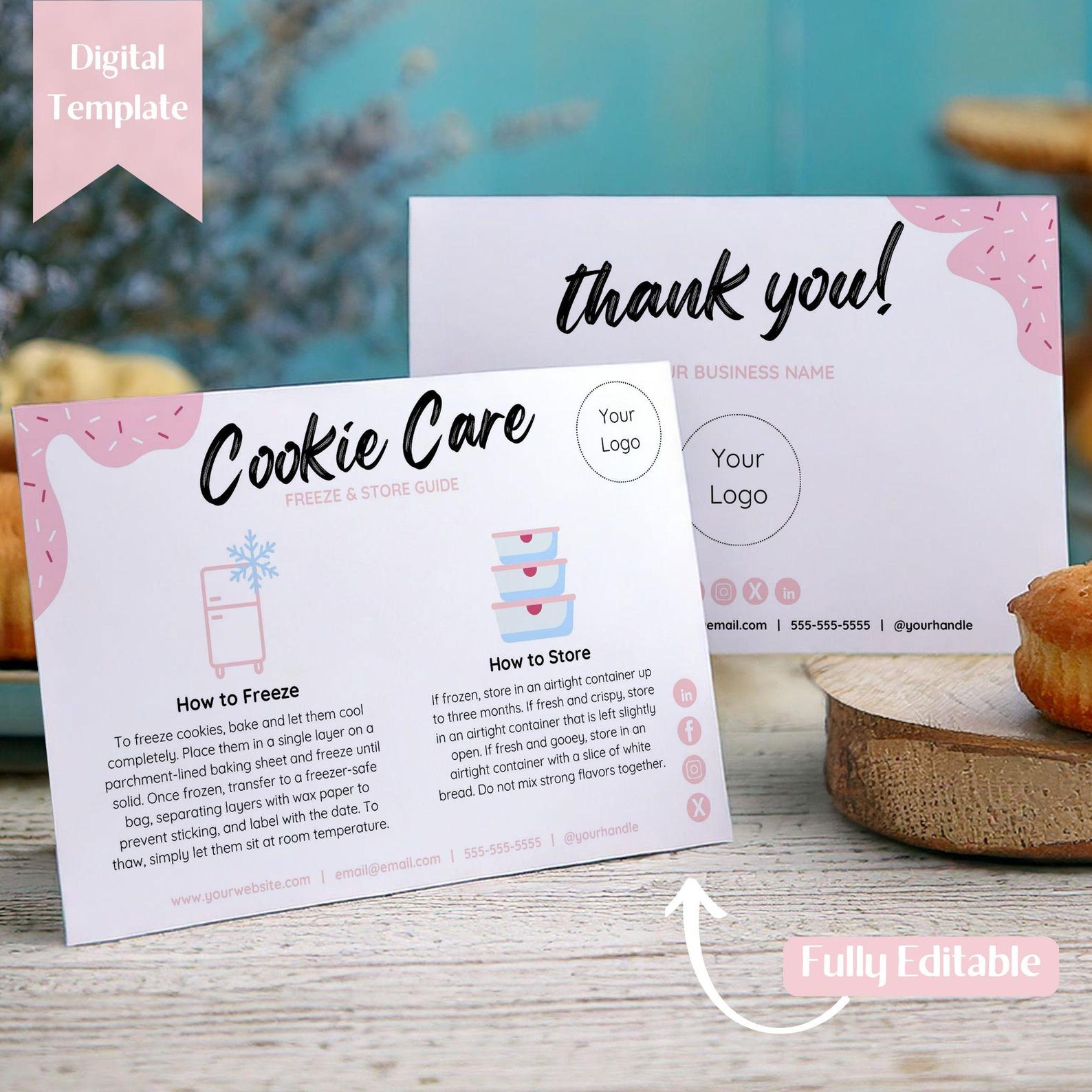 Editable Cookie Care Card Template, Bakery Business Instructions ...