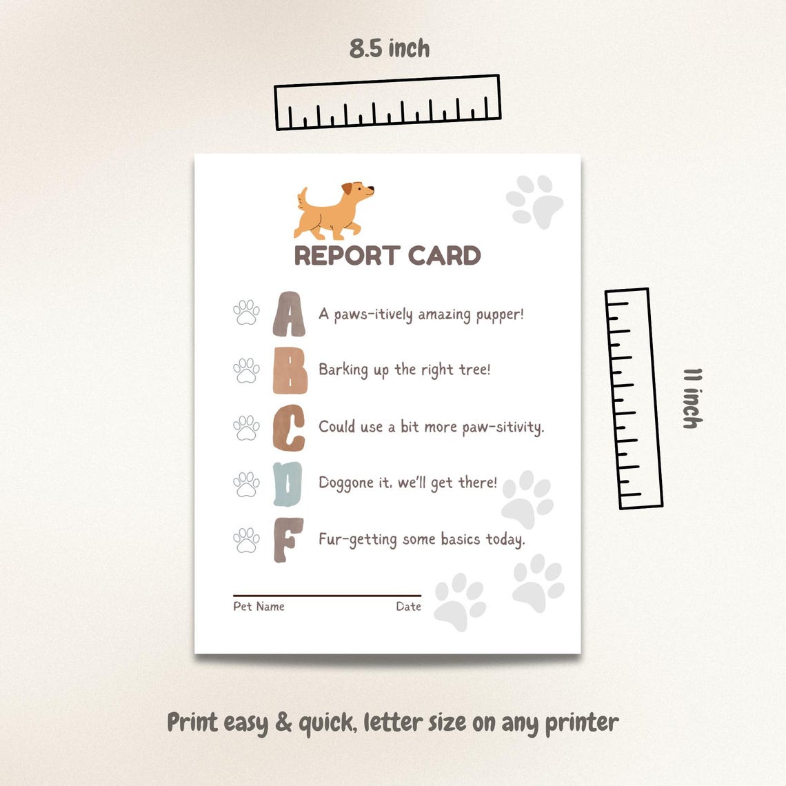Dog Report Card | Pet Groomer Puppy Assessment (printable Digital ...