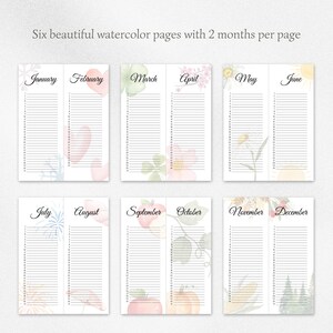 Perpetual Calendar Watercolor Printable | Events Tracker for Birthdays ...