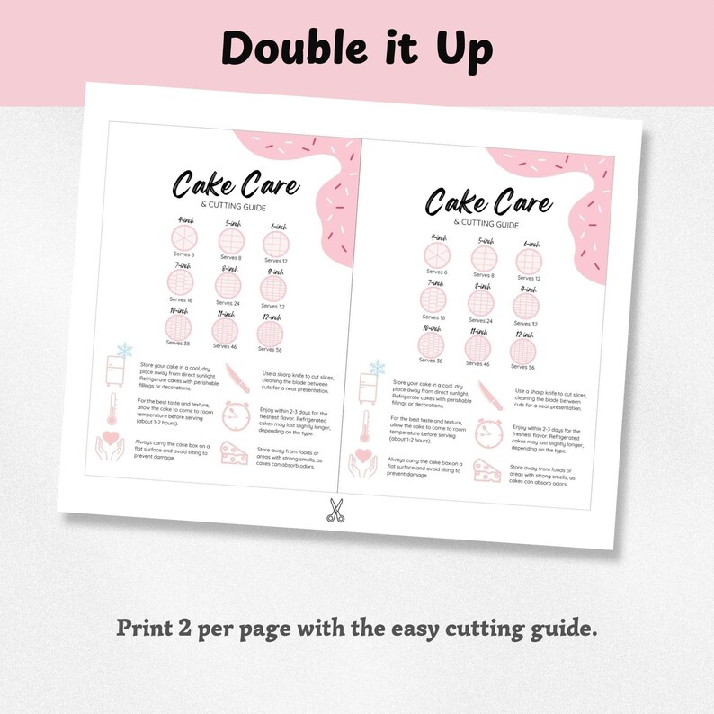 Cake Care and Cutting Guide Printable, 5x7 Bakery Instruction Card PDF ...