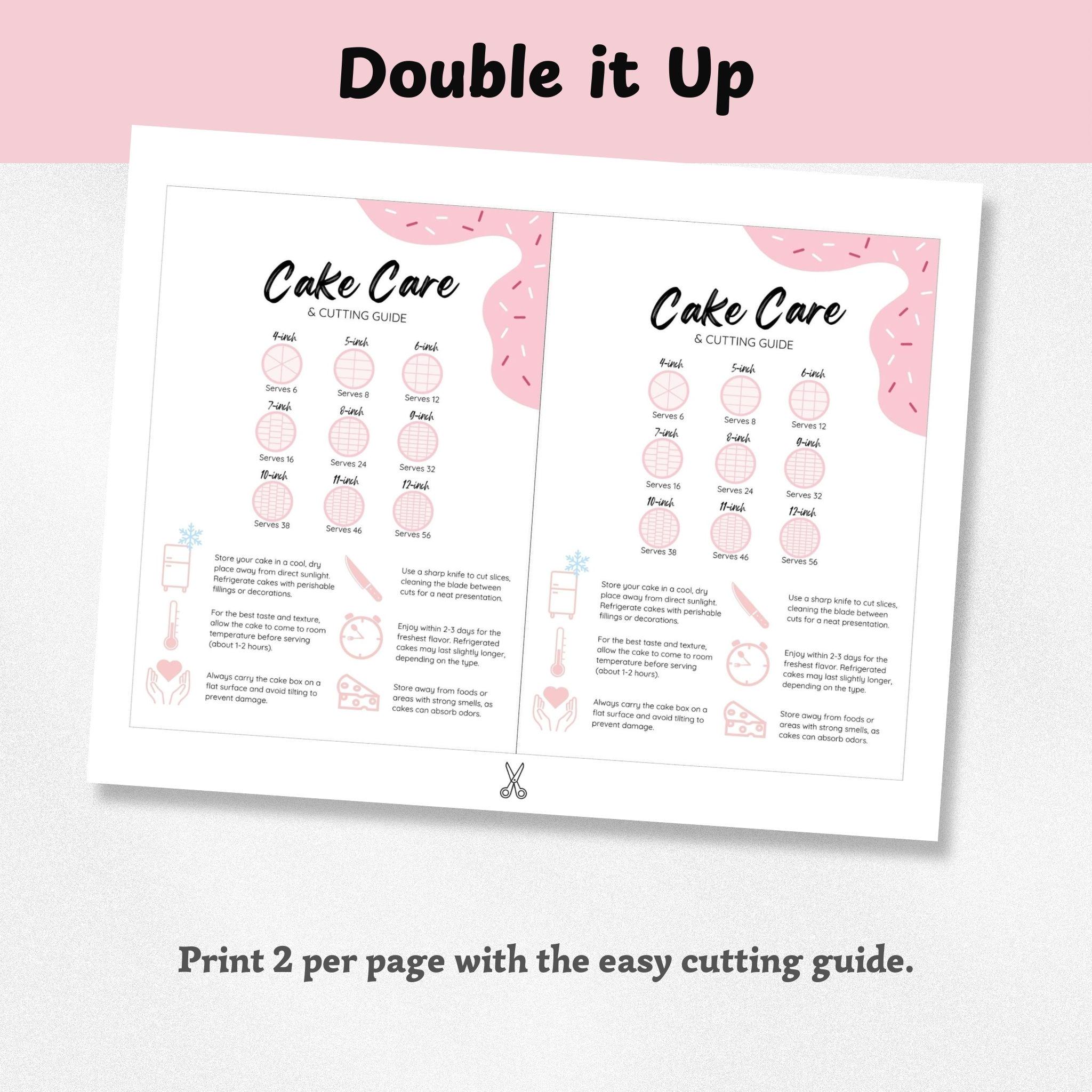 Cake Care and Cutting Guide Printable, 5x7 Bakery Instruction Card PDF ...