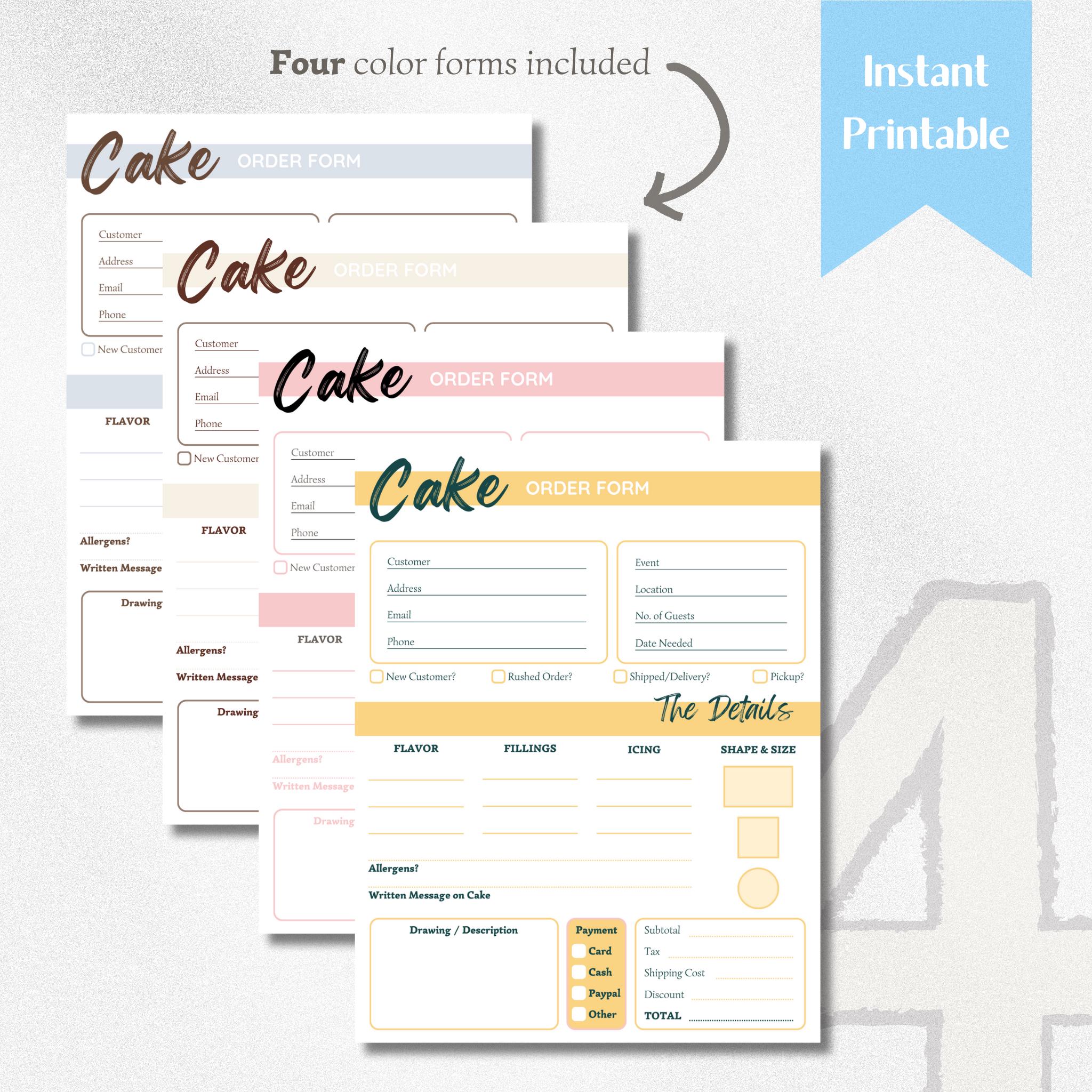 Cake Order Form Printable, Bakery Order Form, Digital Download ...