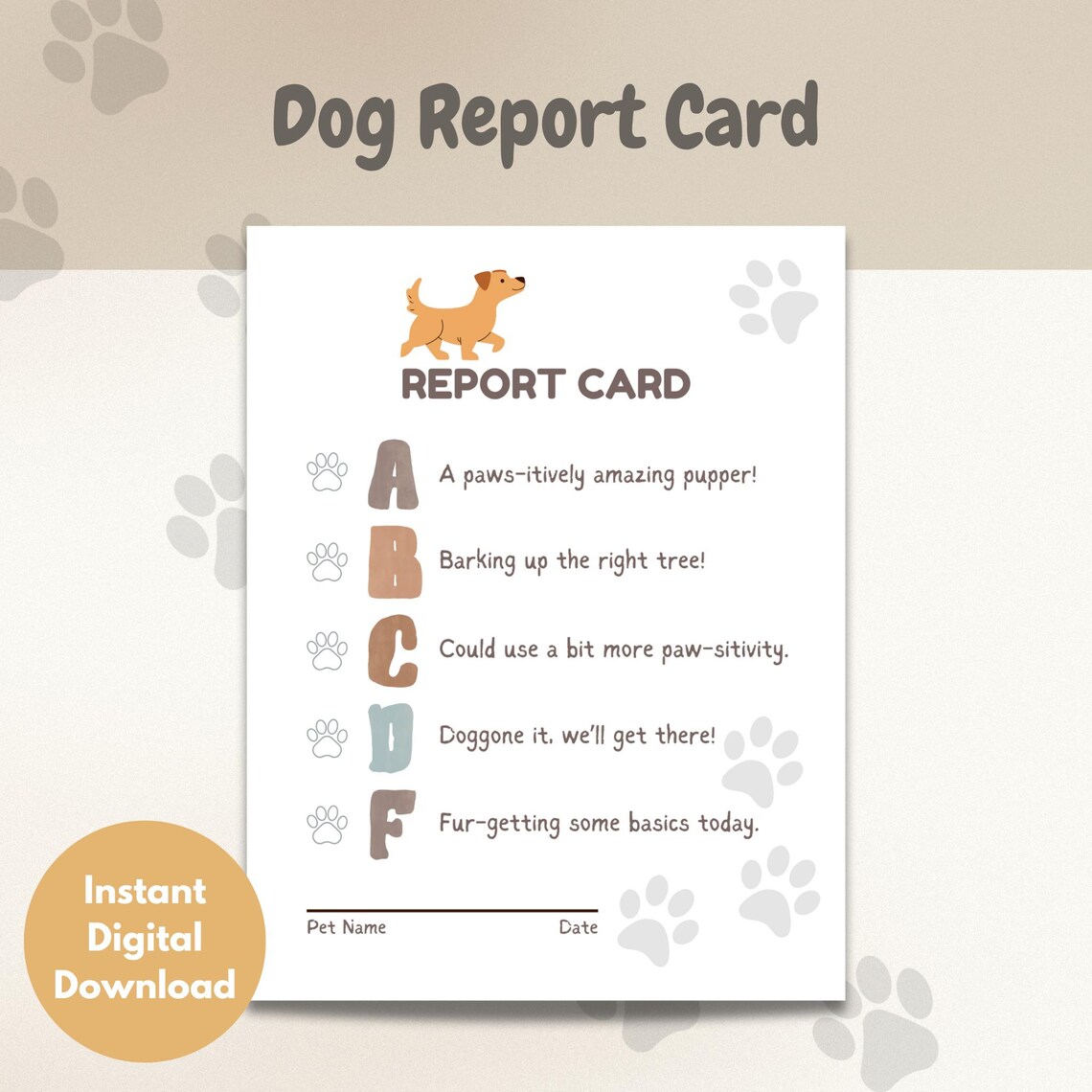 Dog Report Card | Pet Groomer Puppy Assessment (printable Digital ...
