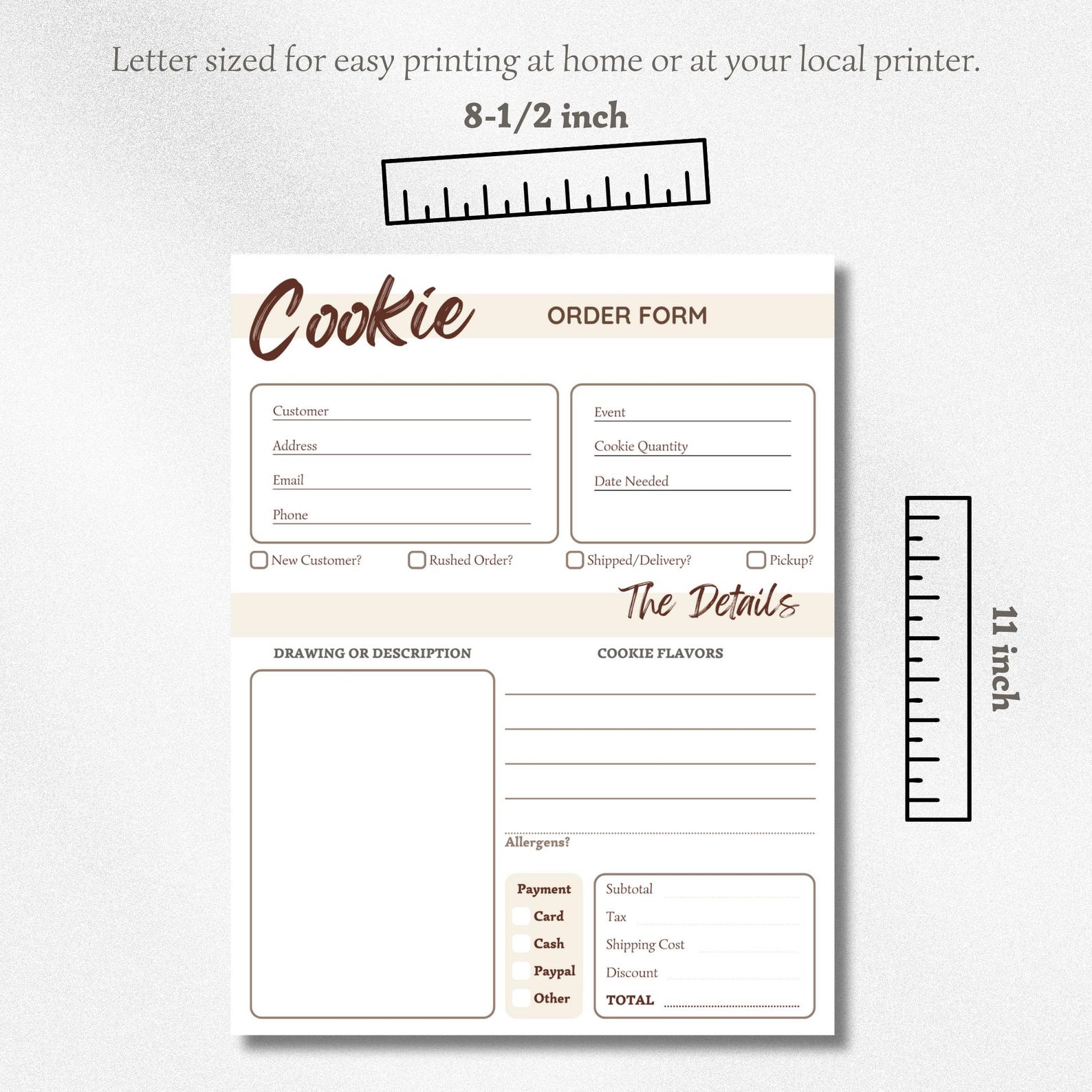 Bakery Cookie Order Form, Small Business Printable (digital Download ...