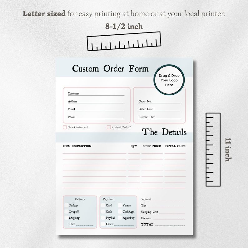 Custom Order Form Template, Printable Tools for Small Business, Canva ...