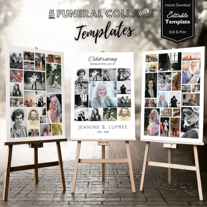 Funeral Photo Collage Template | Funeral Welcome Sign Poster | Set of 5 ...