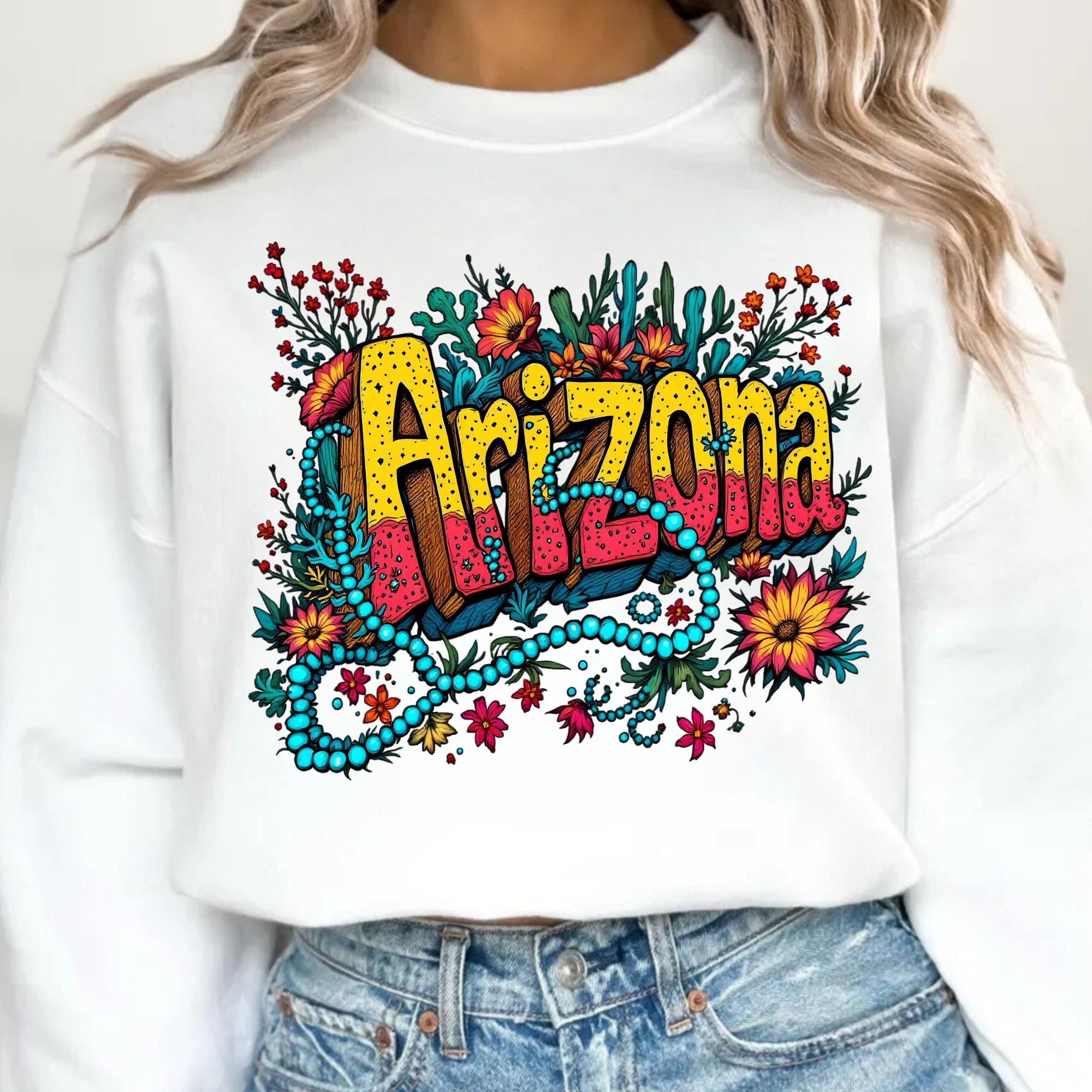 Arizona Desert PNG Western Flowers Sublimation Design, Retro Cactus ...