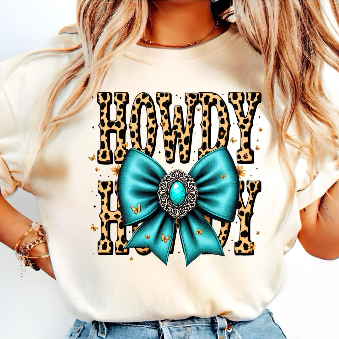 Coquette Howdy Bow Png, Western Turquoise Bow Png, Leopard Print Howdy ...