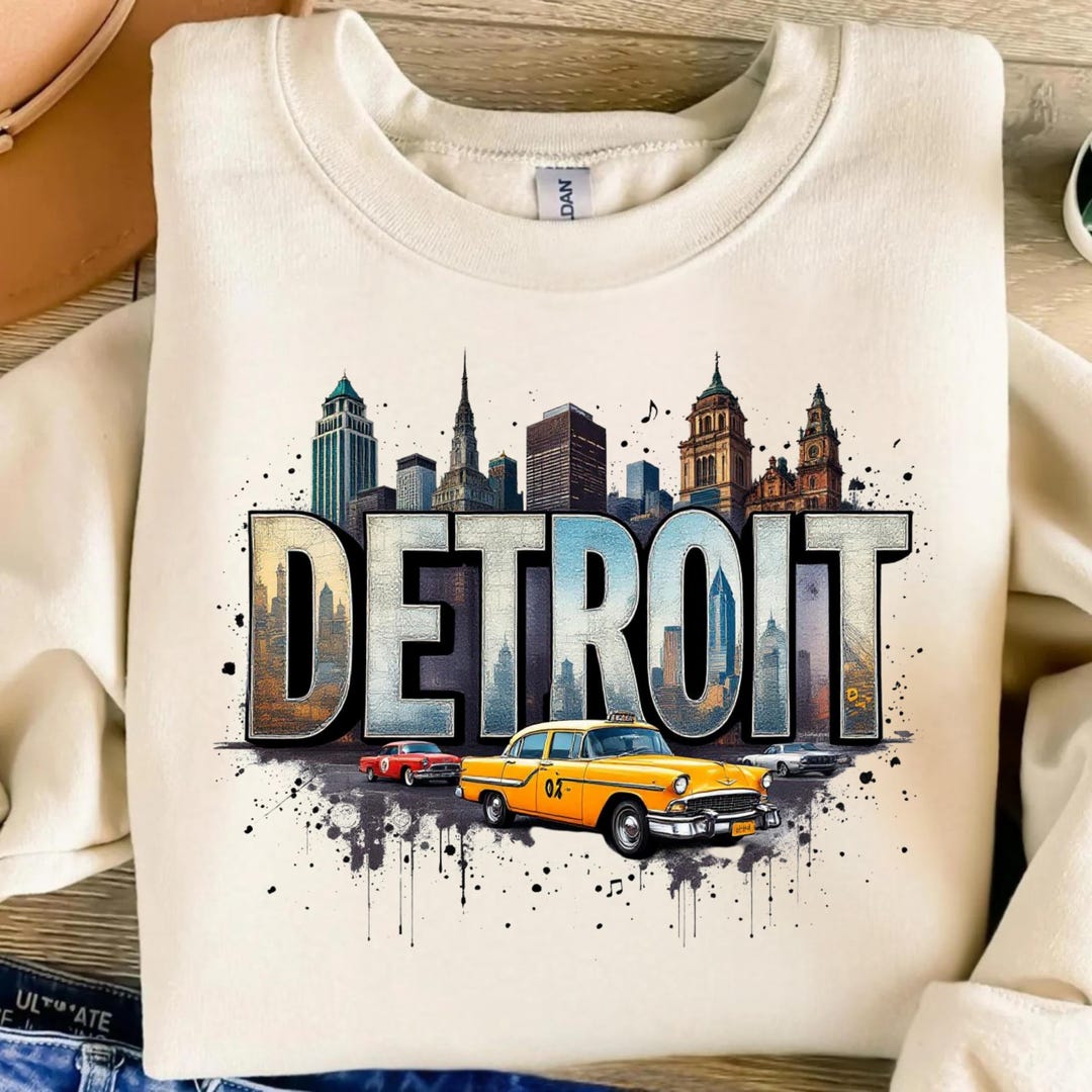Retro Detroit Skyline PNG, Vintage Taxi, Motor City Design (digital ...