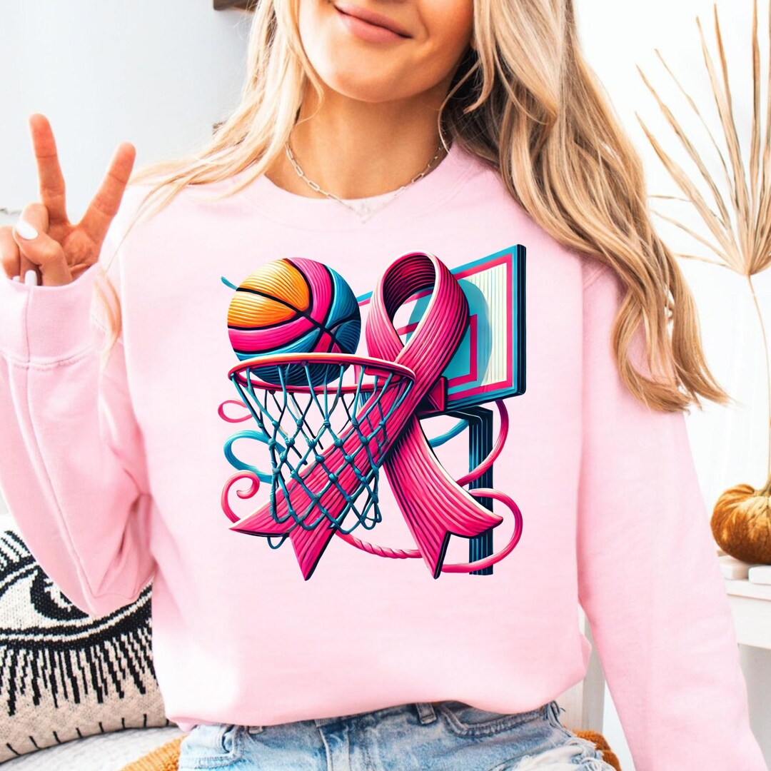 Retro Basketball Pink Ribbon PNG: Coquette Hoop Design (digital ...