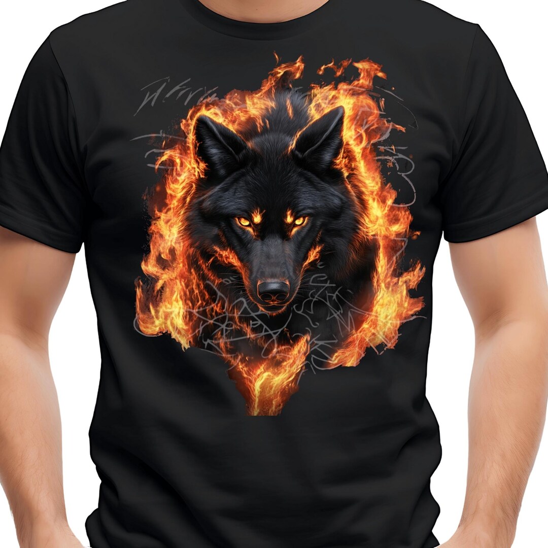 Flaming Wolf Retro Shirt, Fire Wolf PNG Art, Coquette Style Design ...