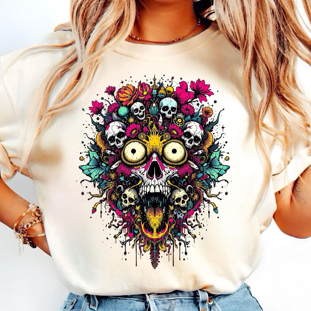 Retro Skull Design, Skull Shirt Png, Coquette Skull Png, Vibrant Skull ...