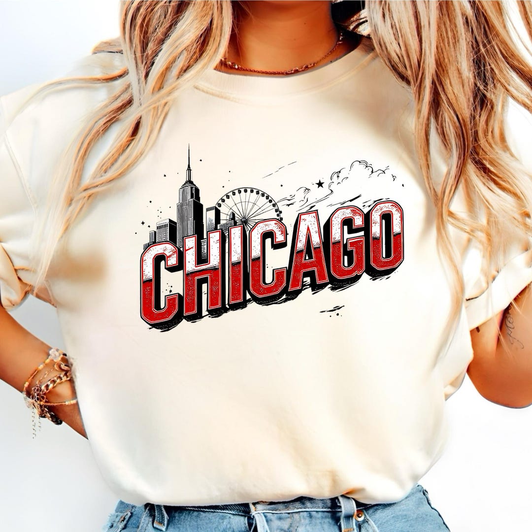 Retro Chicago Skyline PNG: Vintage Cityscape Art (digital Download) - Etsy