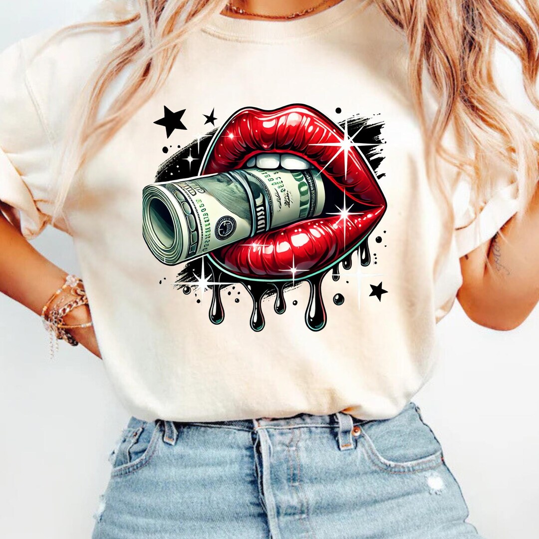 Luxury Lips With Dollar Bills, Money Bite Red Lips Design, Glossy Red ...
