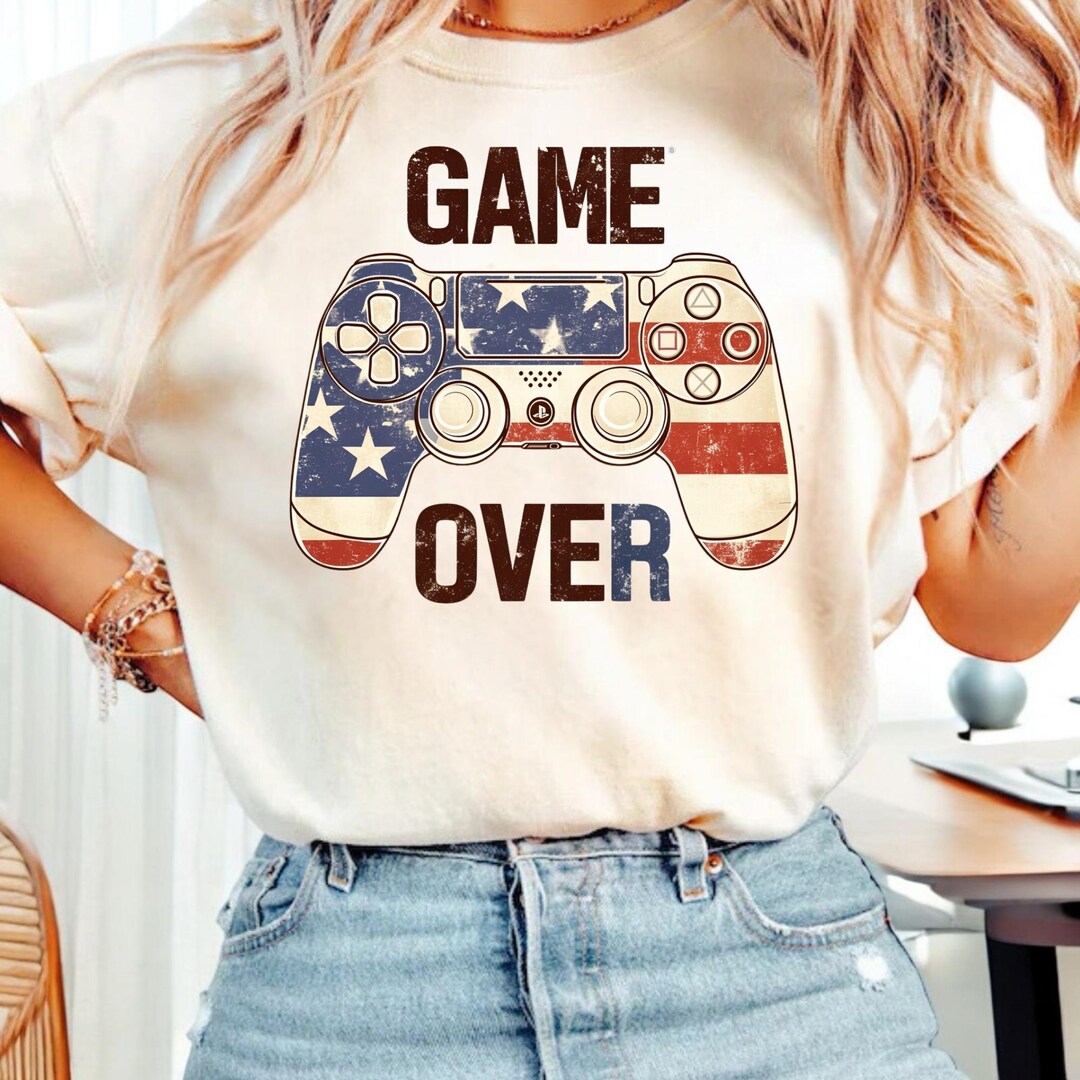 Vintage Game Over Controller PNG: Retro USA Flag Design (digital ...