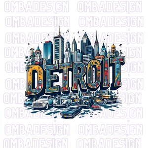 Retro Detroit Car PNG: Vintage City Skyline (digital Download) - Etsy