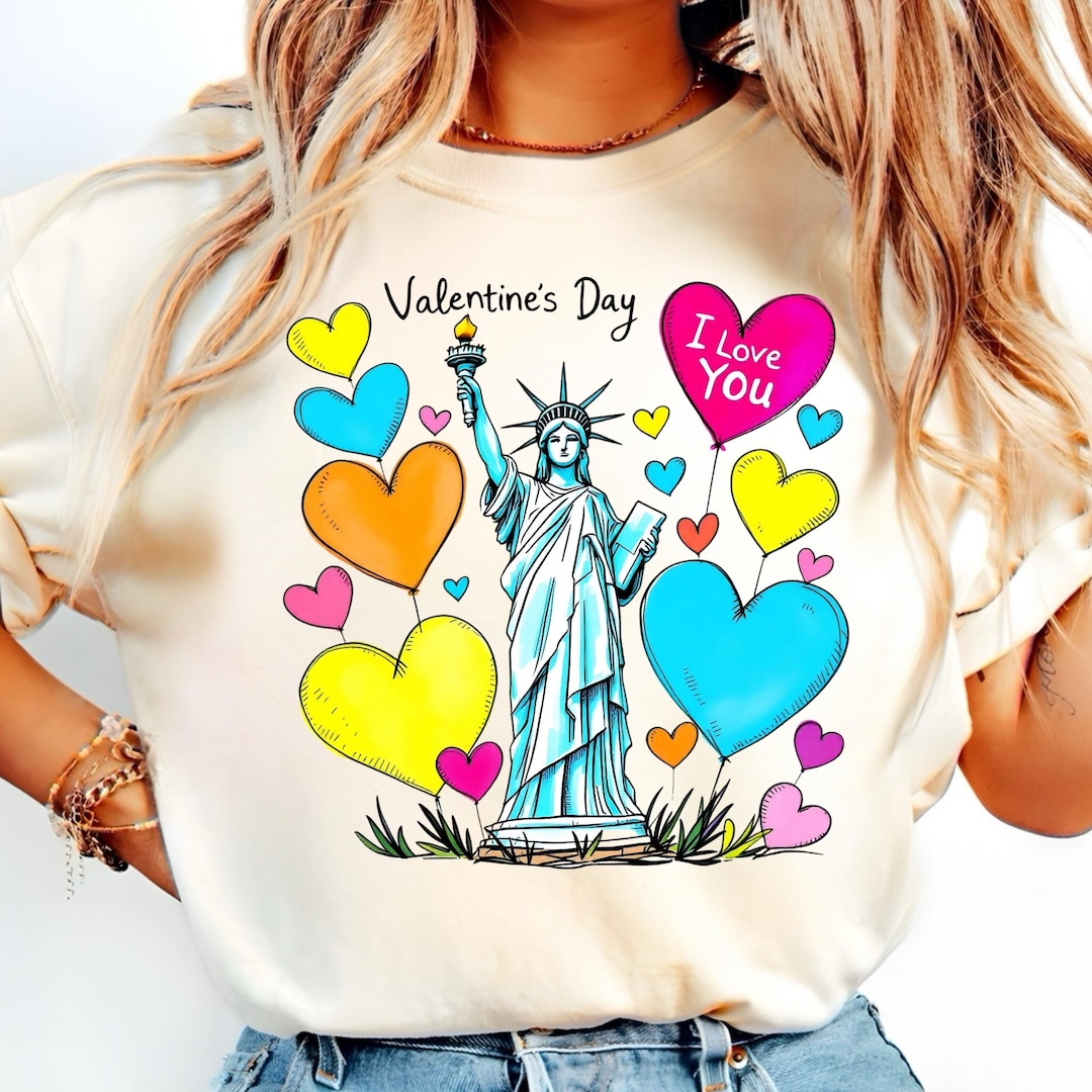 Statue of Liberty Valentine's Day PNG, Colorful Heart Balloons ...