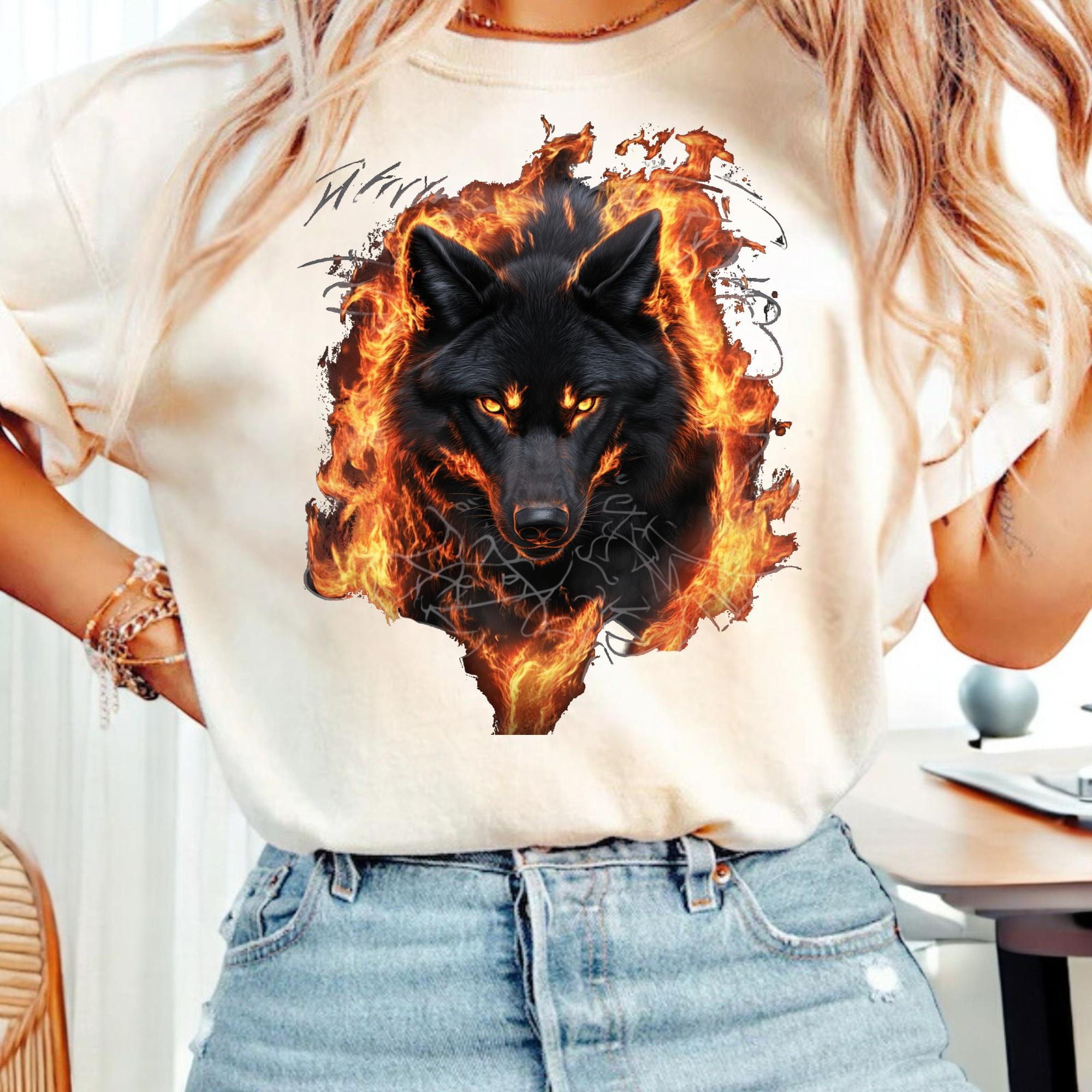 Flaming Wolf Retro Art: Fire Wolf PNG Design (digital Download) - Etsy