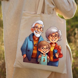 Grandparents Day Gift, Happy Family Illustration, Grandfather ...
