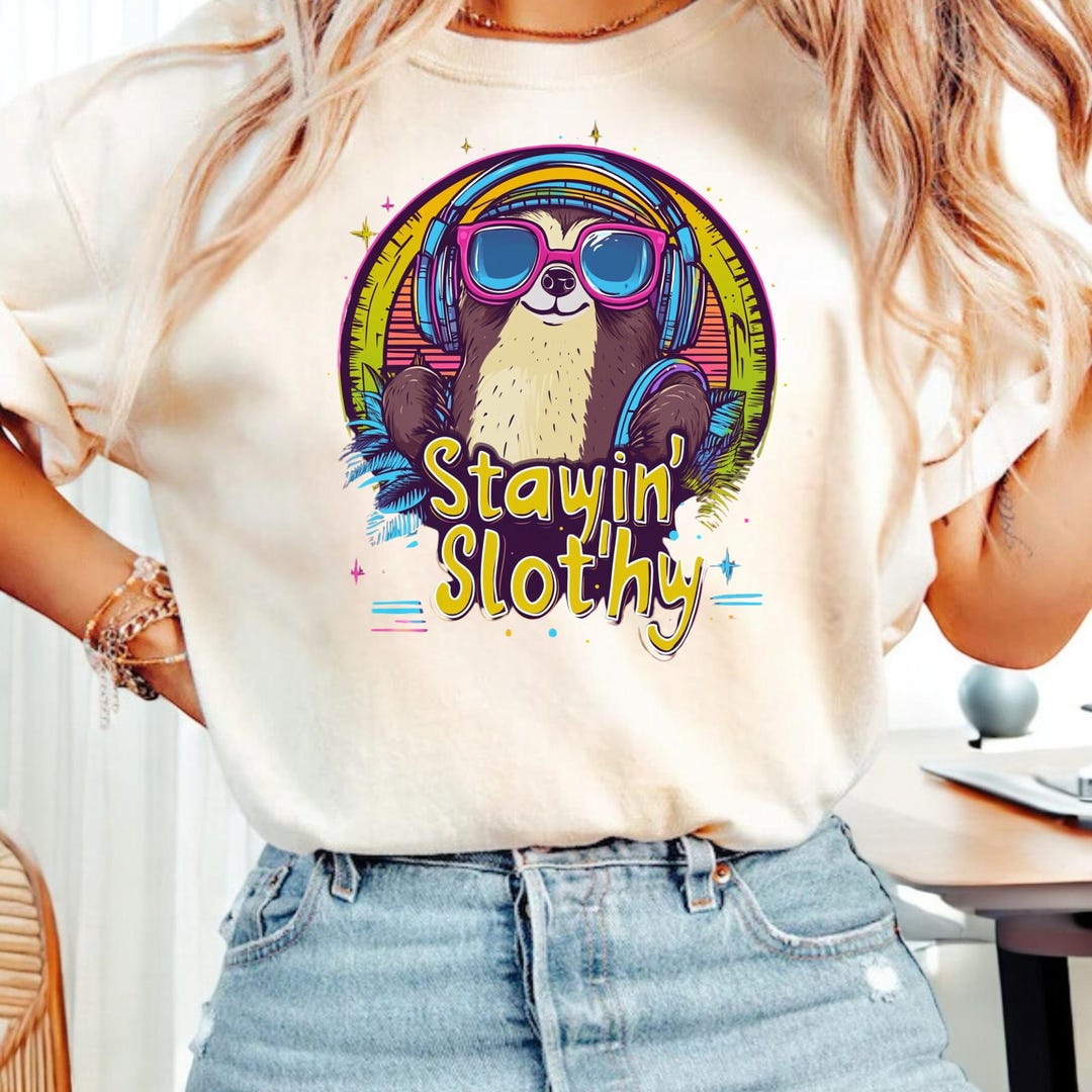 Stayin' Slothy Retro T-shirt, Funny Sloth Png, Disco Sloth Vibes, Stayin' Slothy Shirt, Disco ...