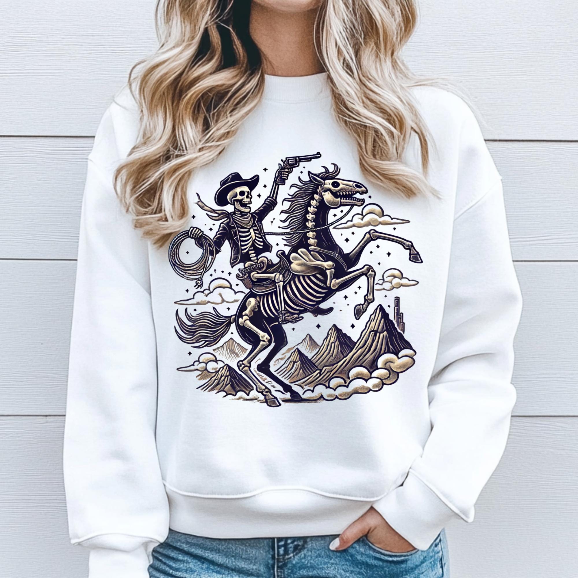 Spooky Western Skeleton Cowboy Rider PNG: Wild West Skull (digital ...