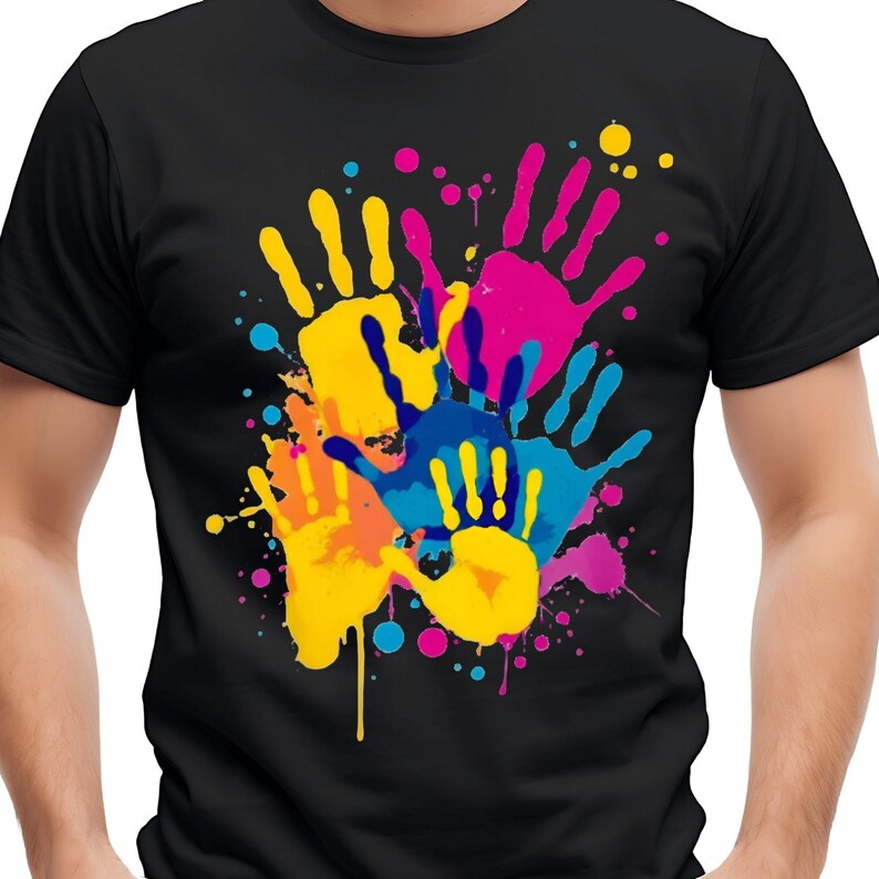 Retro Handprint Shirt PNG: Colorful Paint Splatter Design (digital ...