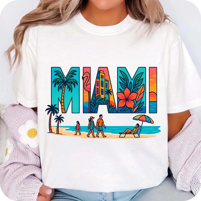 Miami Beach PNG: Retro Art Deco Flamingo Design (digital Download ...