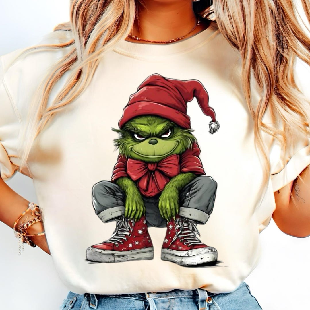 Retro Grinch Design, Coquette Grinch Png, Grinch Sitting Png, Holiday ...