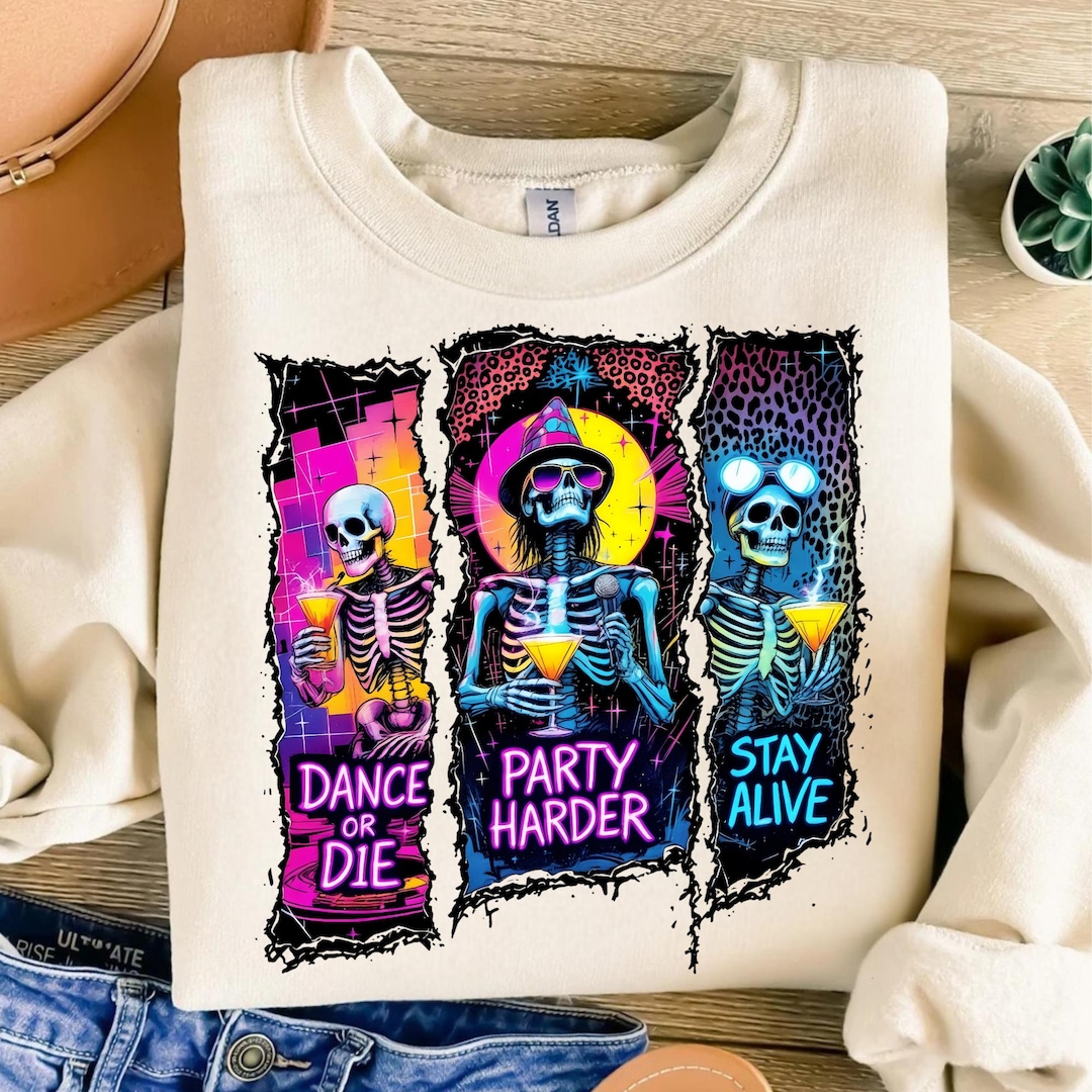 Party Skeleton Png, Retro Party Shirt, Neon Skeleton Design, Party ...