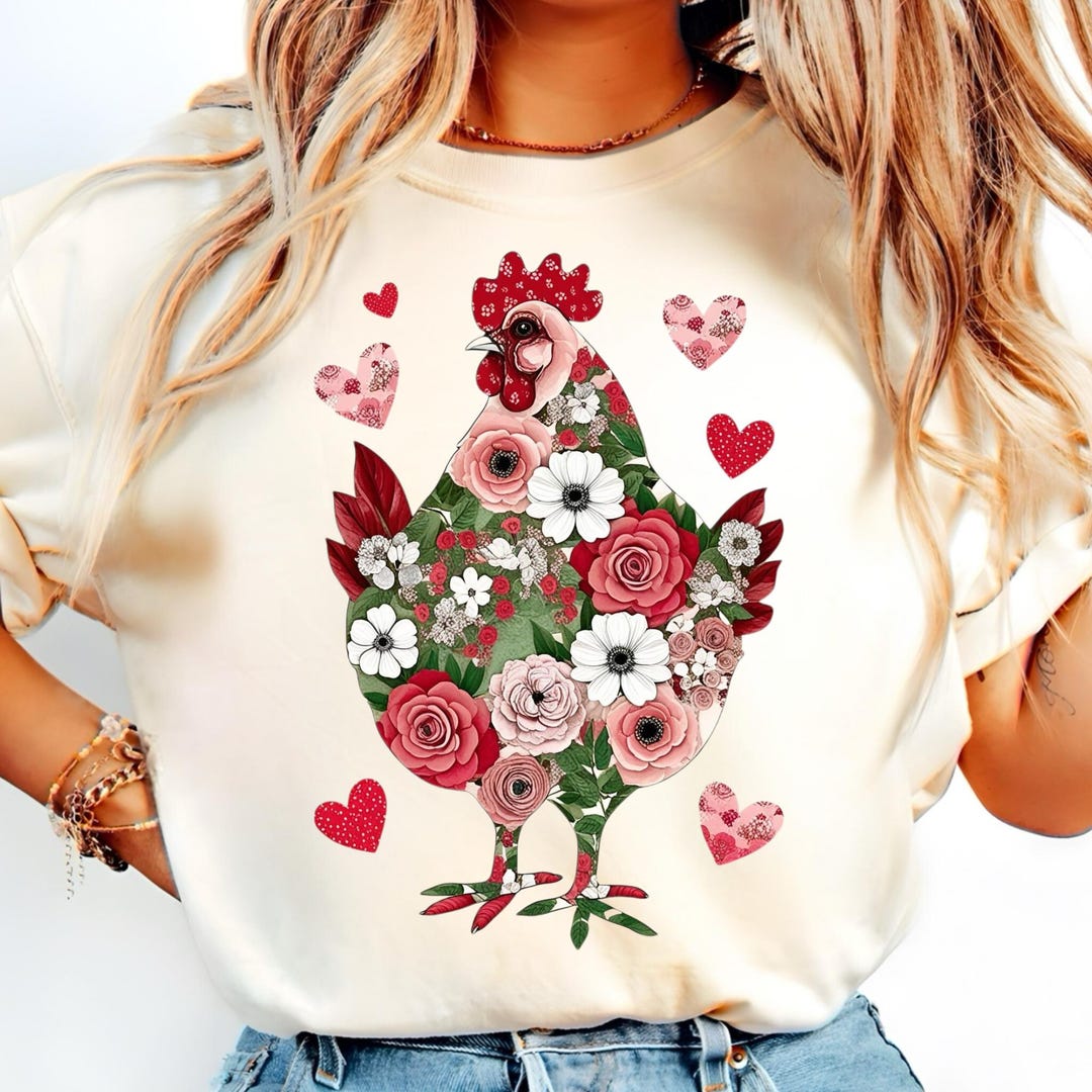 Floral Chicken Valentine Png, Valentine Chicken Png, Valentine Png ...