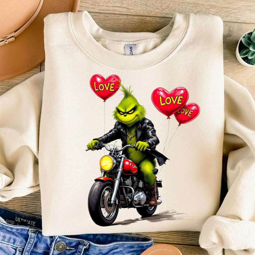 Grinch Love Coquette Png, Motorcycle Grinch Shirt, Funny Valentine's ...