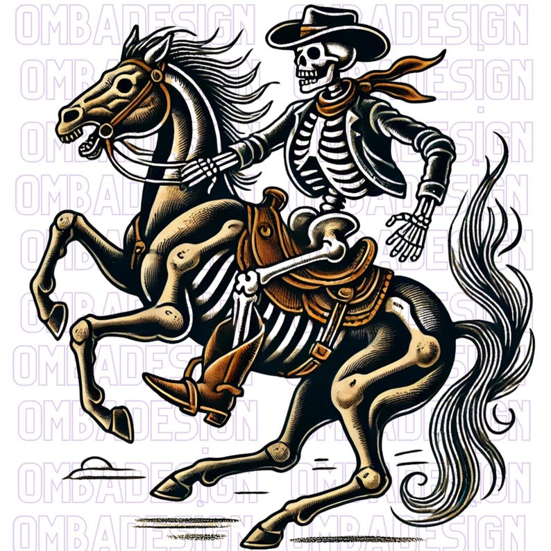 Skeleton Cowboy Horse Rider PNG: Western Tattoo Art (digital Download ...