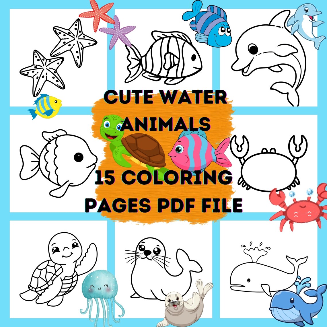 Cute Water Animals Coloring Book Coloring Book Coloring Book for Kids ...