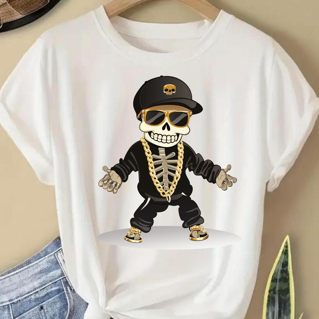 Hip Hop Skeleton Shirt With Gold Chains, Retro Coquette Skeleton Gold ...