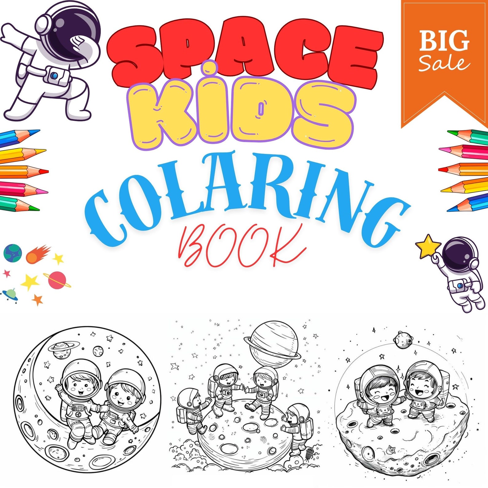 Space Kids Coloring Book Creative Play digital Download-pdf File ...