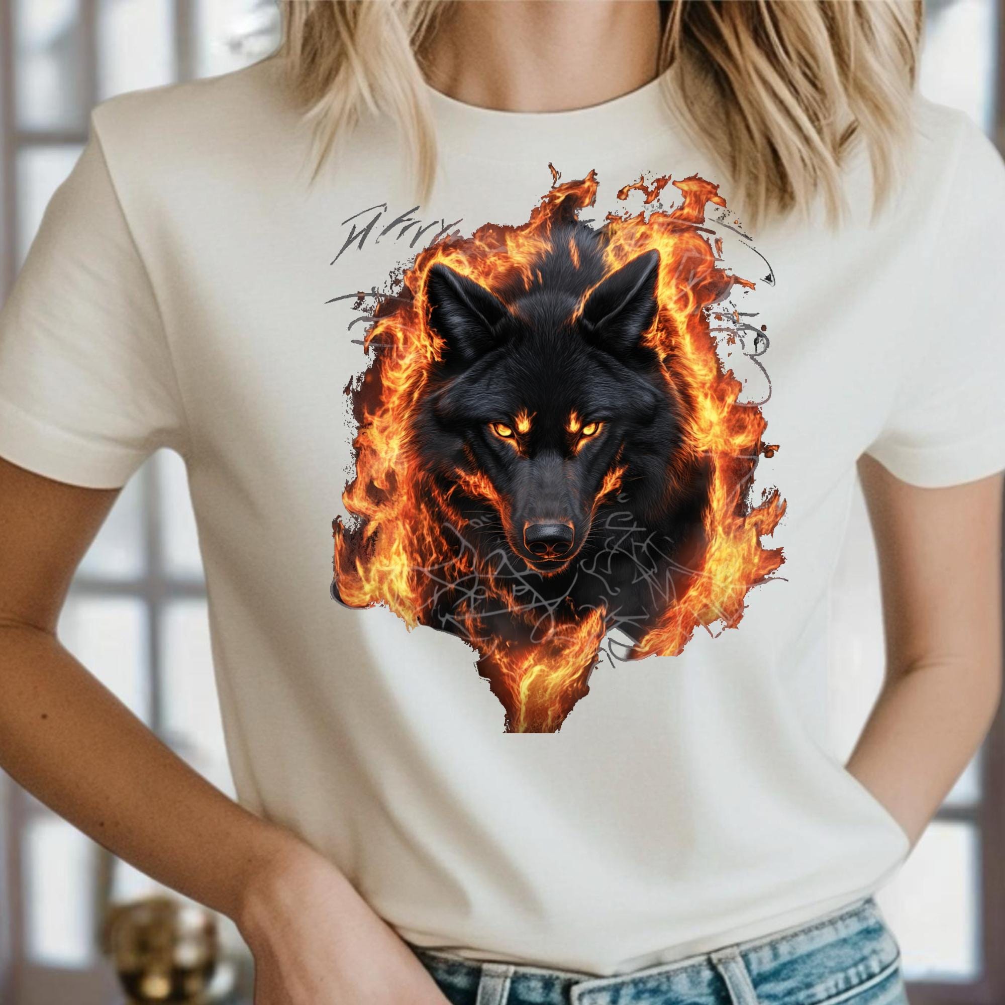Flaming Wolf Retro Shirt, Fire Wolf PNG Art, Coquette Style Design ...