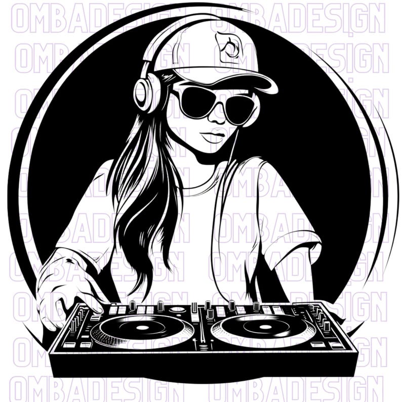 Retro Female DJ Line Art PNG: Music Lover Gift (digital Download) - Etsy