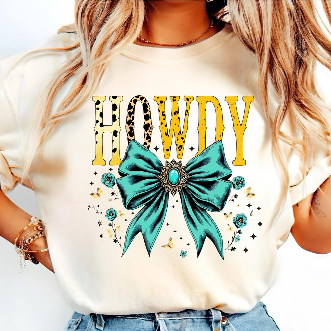 Howdy Coquette Png, Western Cowgirl Bow Png, Turquoise Bow, Rustic Glam ...