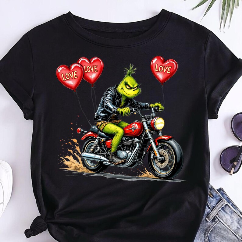 Grinch Biker Valentine PNG, Love Motorcycle Design (digital Download ...